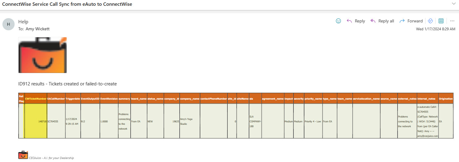 ID912 - e-automate to ConnectWise Ticket Push Overview & Sample: – CEO Juice